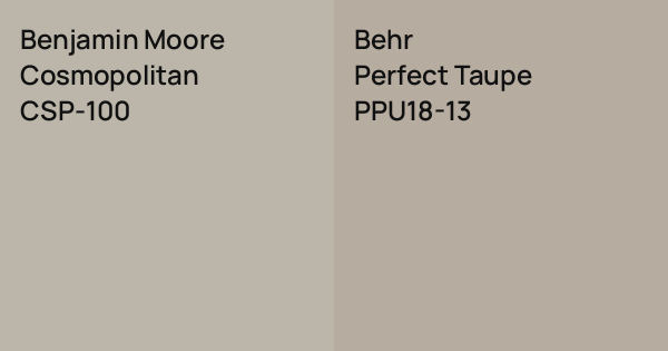 Benjamin Moore Cosmopolitan vs. Behr Perfect Taupe comparison