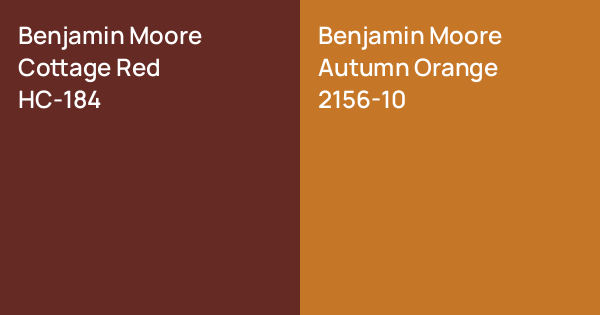 Benjamin Moore Cottage Red vs. Benjamin Moore Autumn Orange comparison