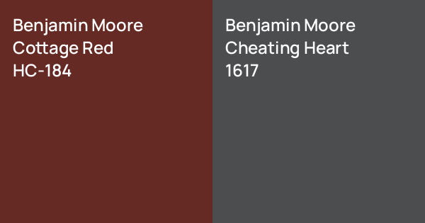 Benjamin Moore Cottage Red vs. Benjamin Moore Cheating Heart comparison