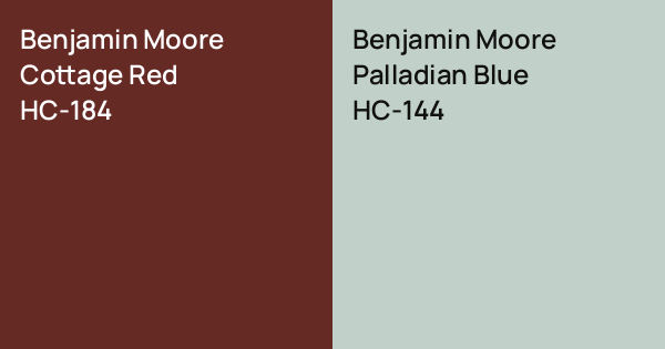 Benjamin Moore Cottage Red vs. Benjamin Moore Palladian Blue comparison