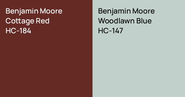 Benjamin Moore Cottage Red vs. Benjamin Moore Woodlawn Blue comparison