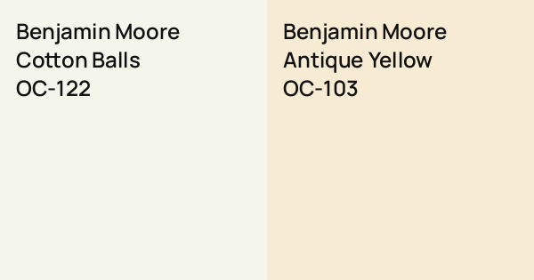 Benjamin Moore Cotton Balls vs. Benjamin Moore Antique Yellow comparison