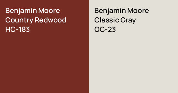 Benjamin Moore Country Redwood vs. Benjamin Moore Classic Gray comparison