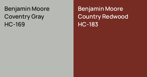 Benjamin Moore Coventry Gray vs. Benjamin Moore Country Redwood comparison