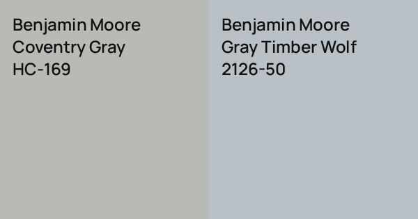 Benjamin Moore Coventry Gray vs. Benjamin Moore Gray Timber Wolf comparison