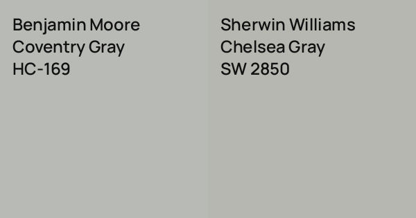 Benjamin Moore Coventry Gray vs. Sherwin Williams Chelsea Gray comparison