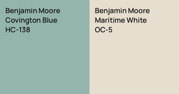 Benjamin Moore Covington Blue vs. Benjamin Moore Maritime White comparison