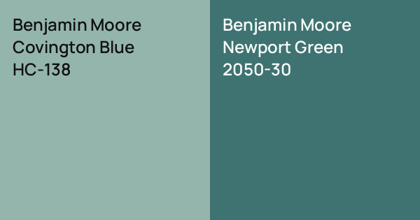 Benjamin Moore Covington Blue vs. Benjamin Moore Newport Green comparison