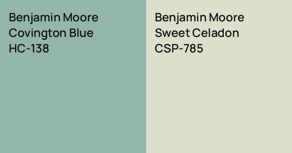 Benjamin Moore Covington Blue vs. Benjamin Moore Sweet Celadon comparison