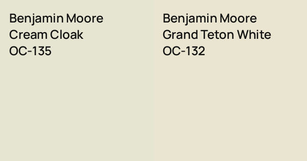 Benjamin Moore Cream Cloak vs. Benjamin Moore Grand Teton White comparison