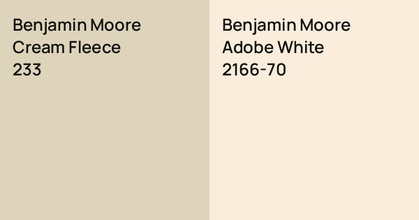 Benjamin Moore Cream Fleece vs. Benjamin Moore Adobe White comparison