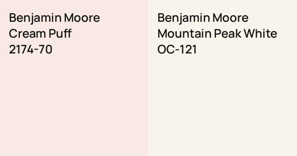 Benjamin Moore Cream Puff vs. Benjamin Moore Mountain Peak White comparison