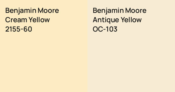 Benjamin Moore Cream Yellow vs. Benjamin Moore Antique Yellow comparison