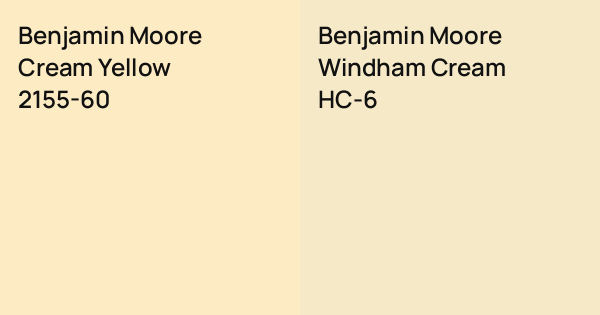 Benjamin Moore Cream Yellow vs. Benjamin Moore Windham Cream comparison