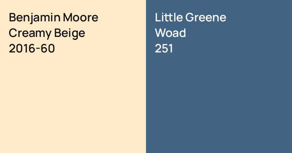 Benjamin Moore Creamy Beige vs. Little Greene Woad comparison