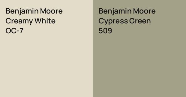 Benjamin Moore Creamy White vs. Benjamin Moore Cypress Green comparison