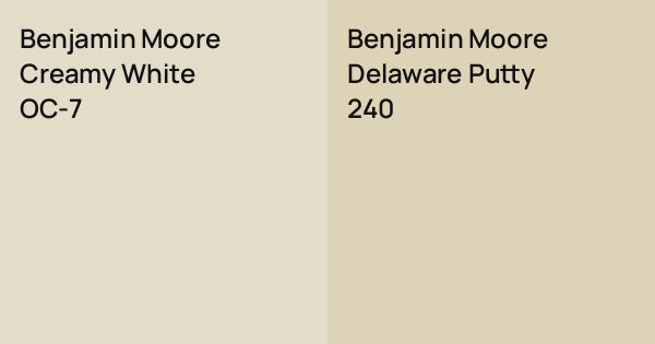Benjamin Moore Creamy White vs. Benjamin Moore Delaware Putty comparison
