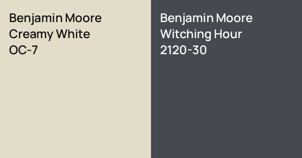 Benjamin Moore Creamy White vs. Benjamin Moore Witching Hour comparison