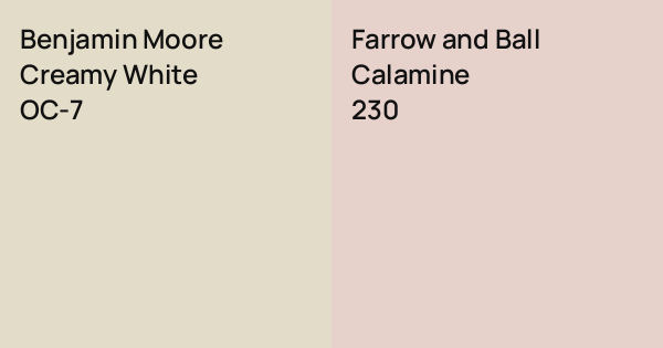 Benjamin Moore Creamy White vs. Farrow and Ball Calamine comparison