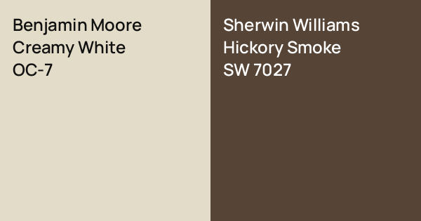 Benjamin Moore Creamy White vs. Sherwin Williams Hickory Smoke comparison