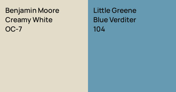 Benjamin Moore Creamy White vs. Little Greene Blue Verditer comparison