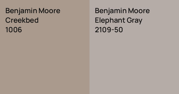 Benjamin Moore Creekbed vs. Benjamin Moore Elephant Gray comparison