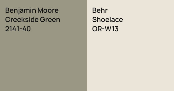Benjamin Moore Creekside Green vs. Behr Shoelace comparison