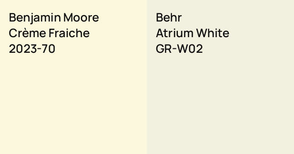 Benjamin Moore Crème Fraiche vs. Behr Atrium White comparison