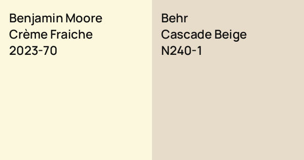 Benjamin Moore Crème Fraiche vs. Behr Cascade Beige comparison