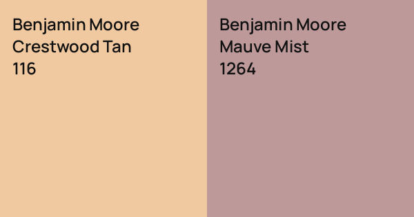 Benjamin Moore Crestwood Tan vs. Benjamin Moore Mauve Mist comparison