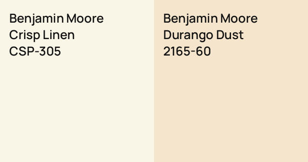 Benjamin Moore Crisp Linen vs. Benjamin Moore Durango Dust comparison