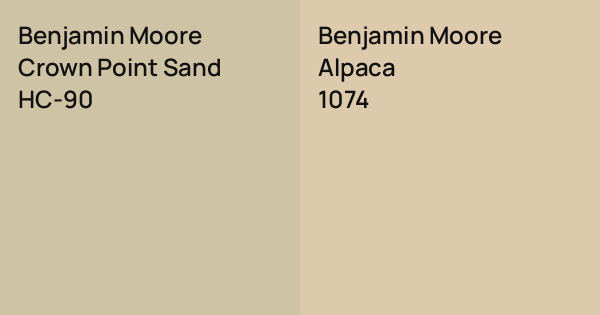 Benjamin Moore Crown Point Sand vs. Benjamin Moore Alpaca comparison