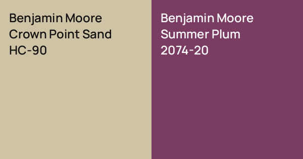 Benjamin Moore Crown Point Sand vs. Benjamin Moore Summer Plum comparison