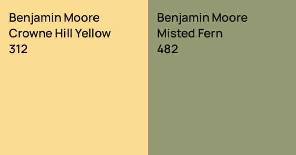 Benjamin Moore Crowne Hill Yellow vs. Benjamin Moore Misted Fern comparison