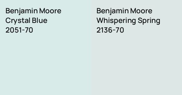 Benjamin Moore Crystal Blue vs. Benjamin Moore Whispering Spring comparison