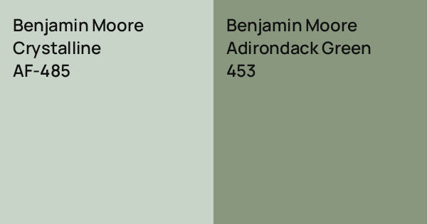 Benjamin Moore Crystalline vs. Benjamin Moore Adirondack Green comparison