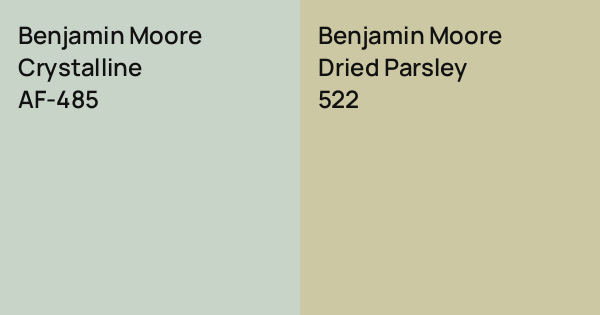 Benjamin Moore Crystalline vs. Benjamin Moore Dried Parsley comparison