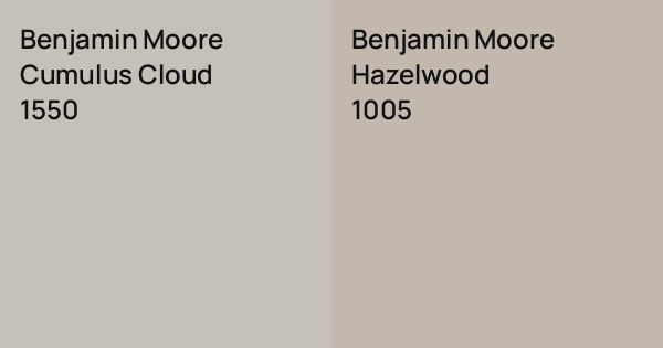 Benjamin Moore Cumulus Cloud vs. Benjamin Moore Hazelwood comparison