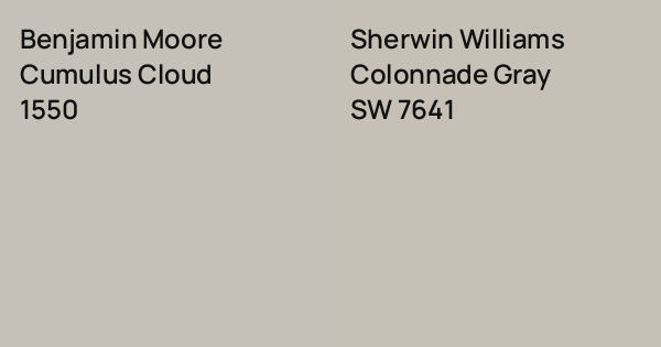 Benjamin Moore Cumulus Cloud vs. Sherwin Williams Colonnade Gray comparison
