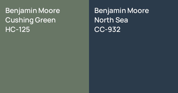 Benjamin Moore Cushing Green vs. Benjamin Moore North Sea comparison