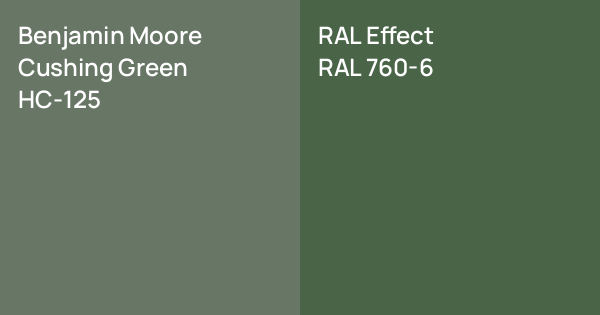 Benjamin Moore Cushing Green vs. RAL Effect RAL 760-6 comparison