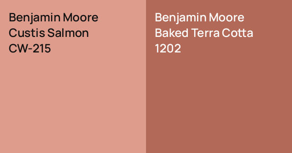 Benjamin Moore Custis Salmon vs. Benjamin Moore Baked Terra Cotta ...
