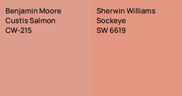 Benjamin Moore Custis Salmon vs. Sherwin Williams Sockeye comparison