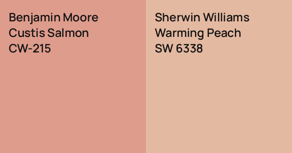 Benjamin Moore Custis Salmon vs. Sherwin Williams Warming Peach comparison