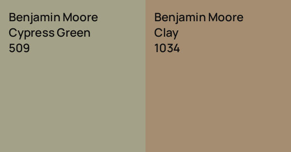 Benjamin Moore Cypress Green vs. Benjamin Moore Clay comparison