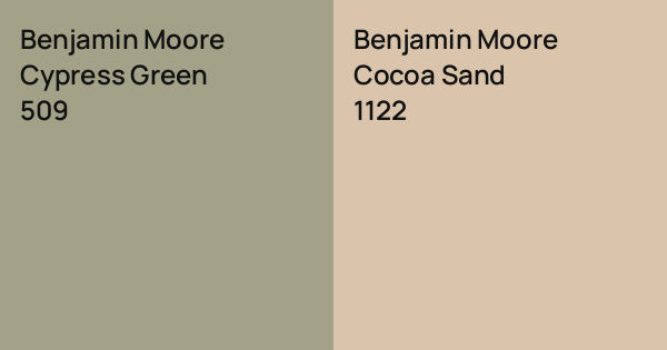 Benjamin Moore Cypress Green vs. Benjamin Moore Cocoa Sand comparison