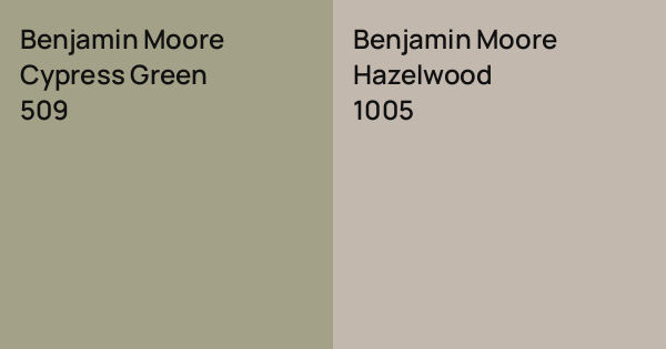 Benjamin Moore Cypress Green vs. Benjamin Moore Hazelwood comparison