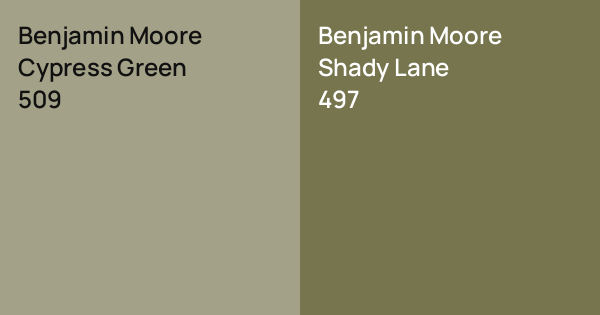 Benjamin Moore Cypress Green vs. Benjamin Moore Shady Lane comparison