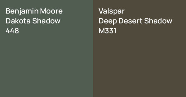 Benjamin Moore Dakota Shadow vs. Valspar Deep Desert Shadow comparison