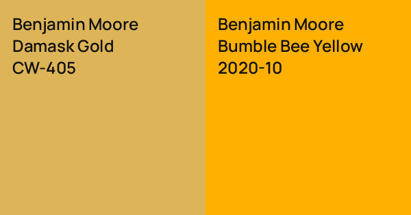 Benjamin Moore Damask Gold vs. Benjamin Moore Bumble Bee Yellow comparison